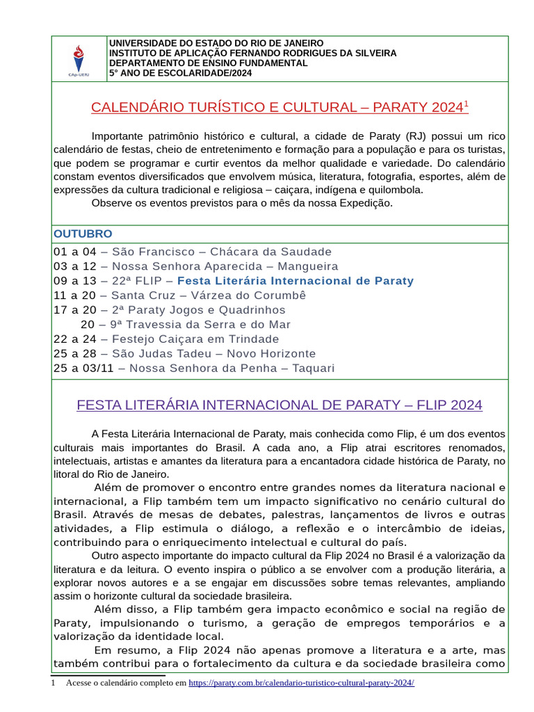 Calendário FLIP Paraty | PDF
