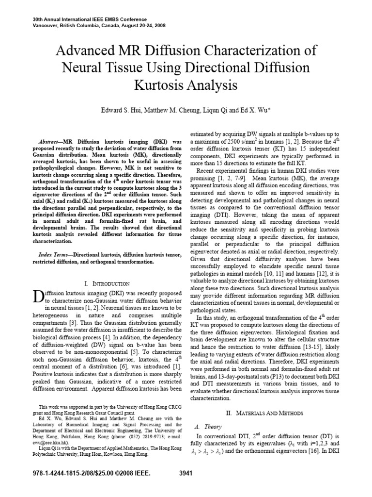 Advanced MR Diffusion Characterization of Neural Tissue Using Directional Diffusion Kurtosis ...