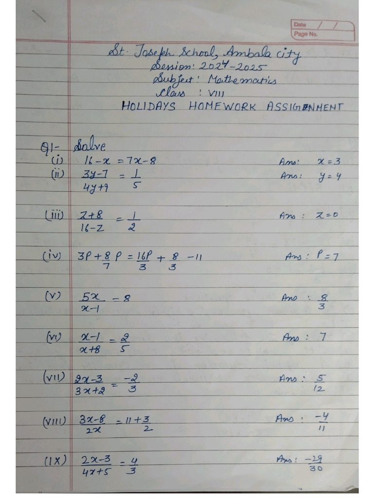 Maths Class 8th Holidays Homework | PDF