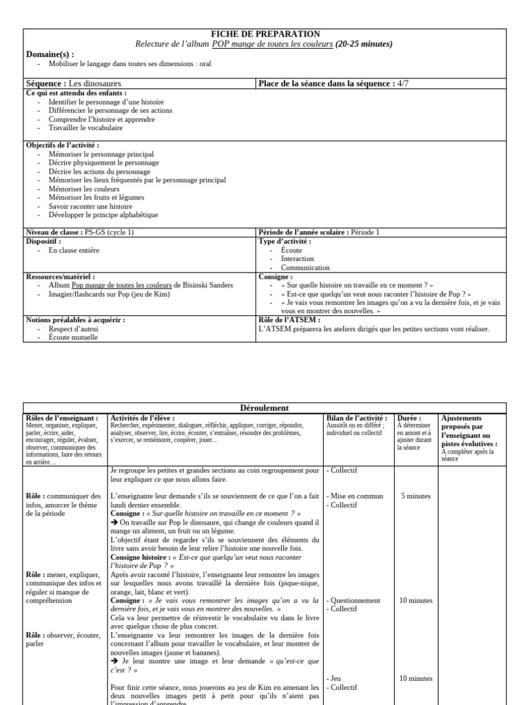 Fiche de Prep Lecture Album | PDF