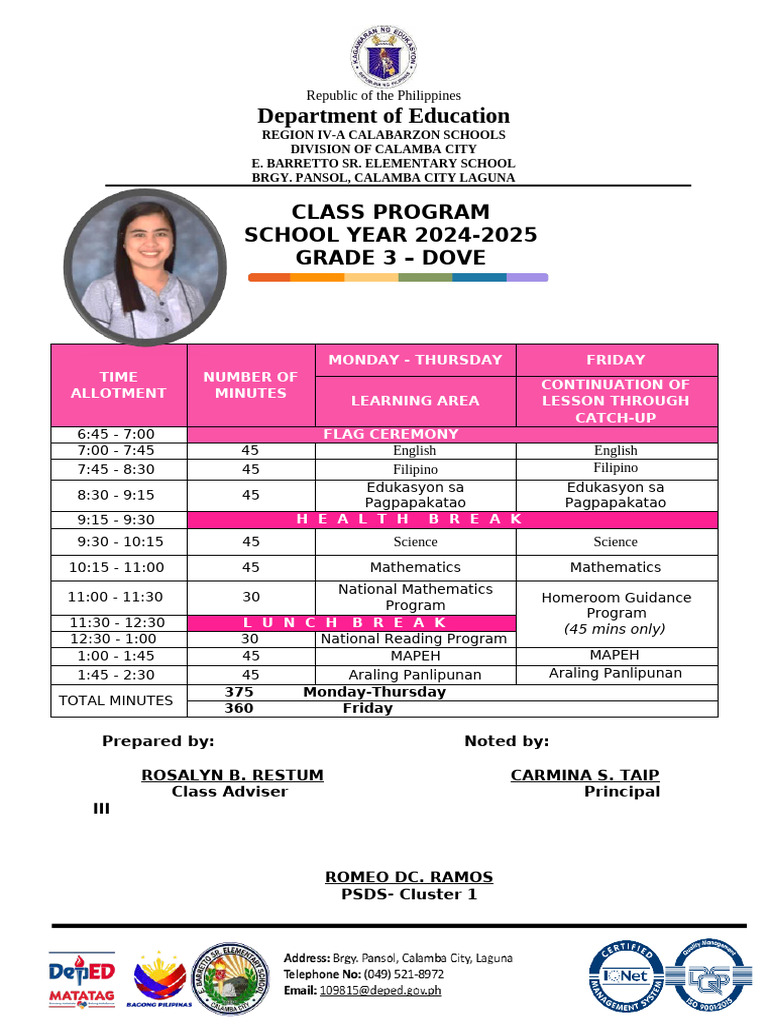 R. RESTUM Class Program S.Y. 24 25 With CUF2 | PDF