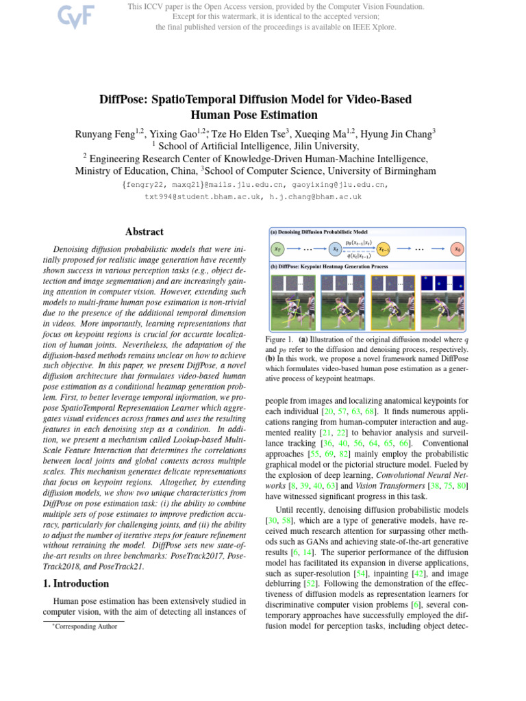 Feng Et Al. - 2023 - DiffPose SpatioTemporal Diffusion Model For Video-Based Human Pose ...