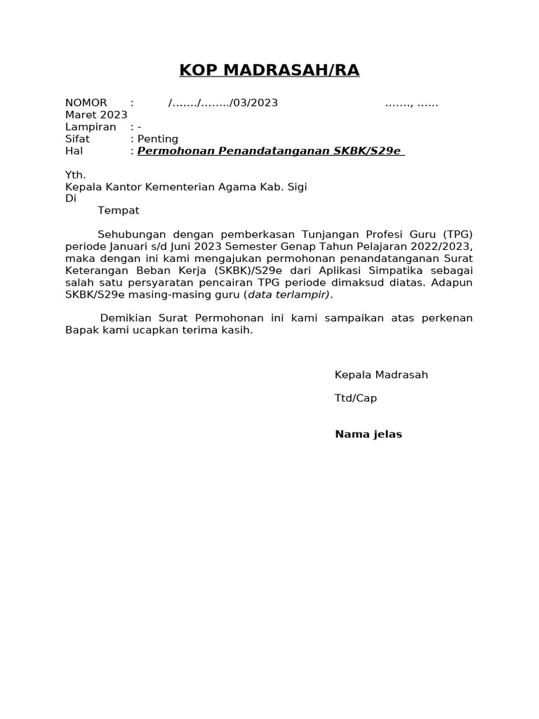 Surat Permohonan TTD SKBK-S29e | PDF