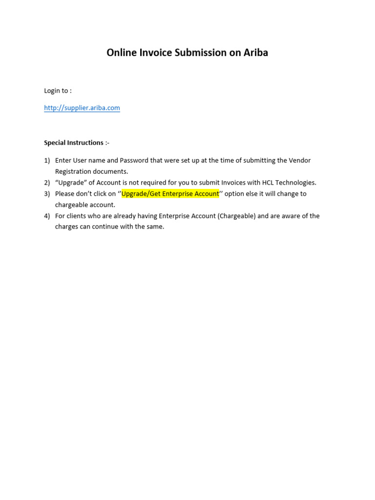 Steps For Online Invoice Submission On Ariba | PDF