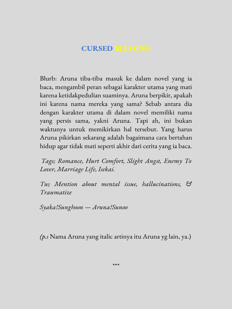 Cursed Blessing Sunsun Oneshot Au | PDF