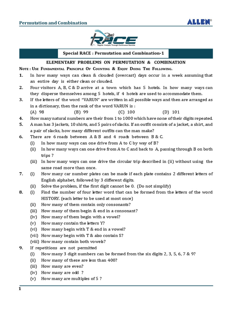 Problems in Permutations and Combinations | PDF