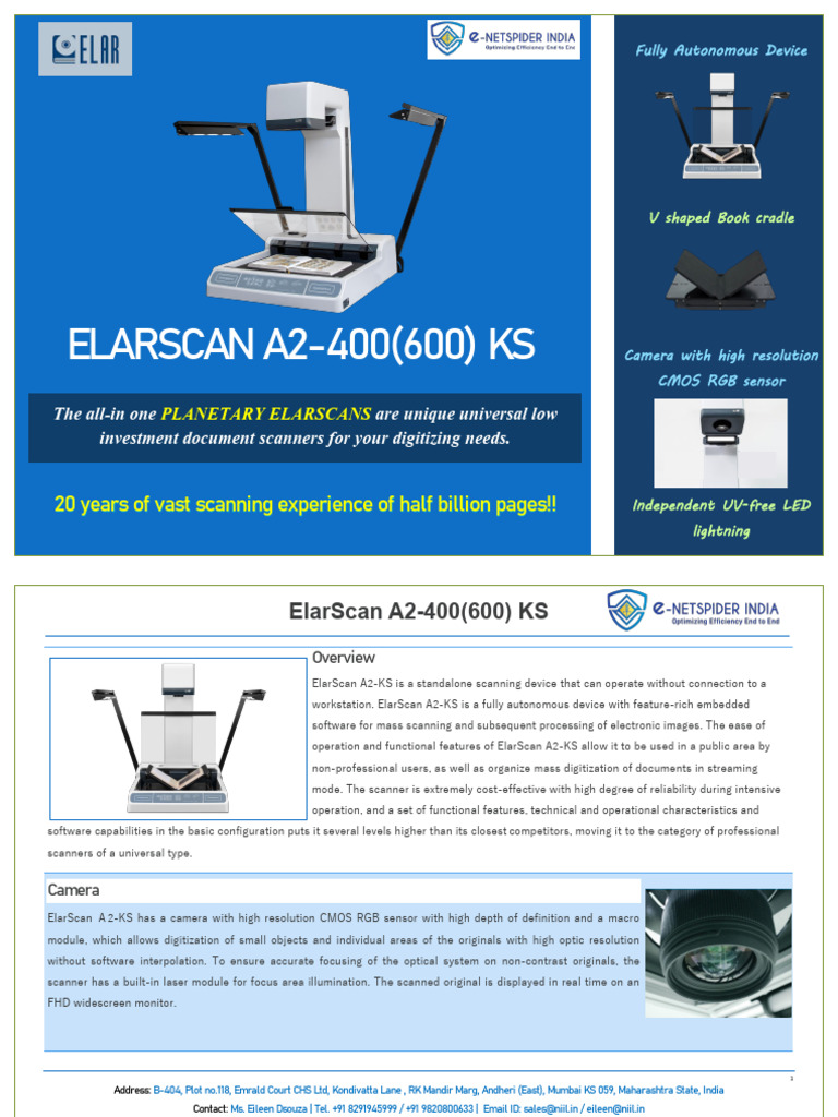 Color Overhead Book Scanner Elarscan A2 400 600 Ks | PDF