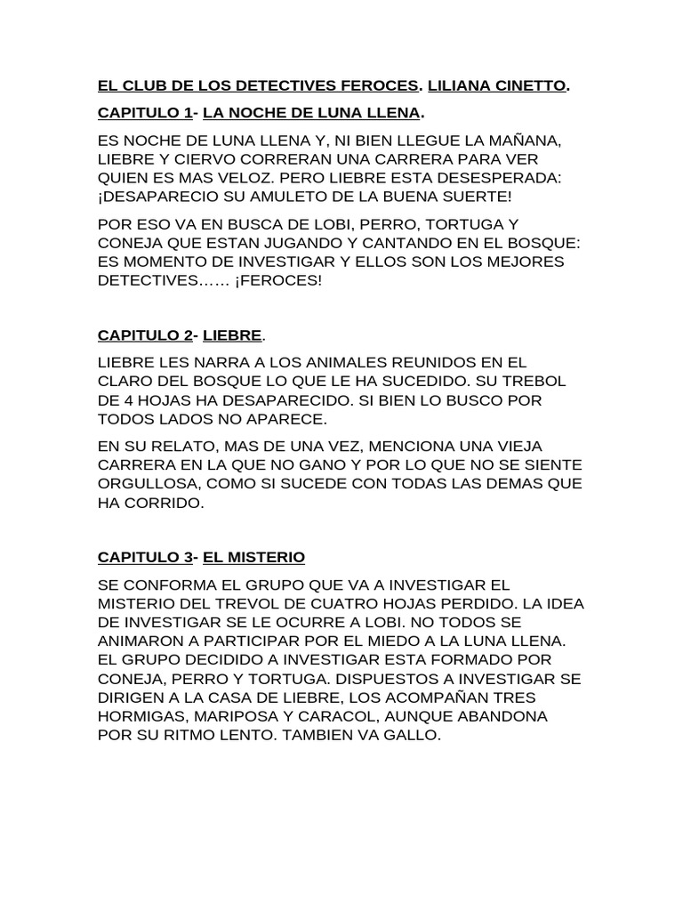 El Club de Los Detectives Feroces Resumen Por Capitulo | PDF