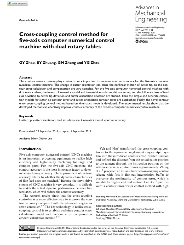 Zhao Et Al 2017 Cross Coupling Control Method For Five Axis Computer Numerical Control Machine ...