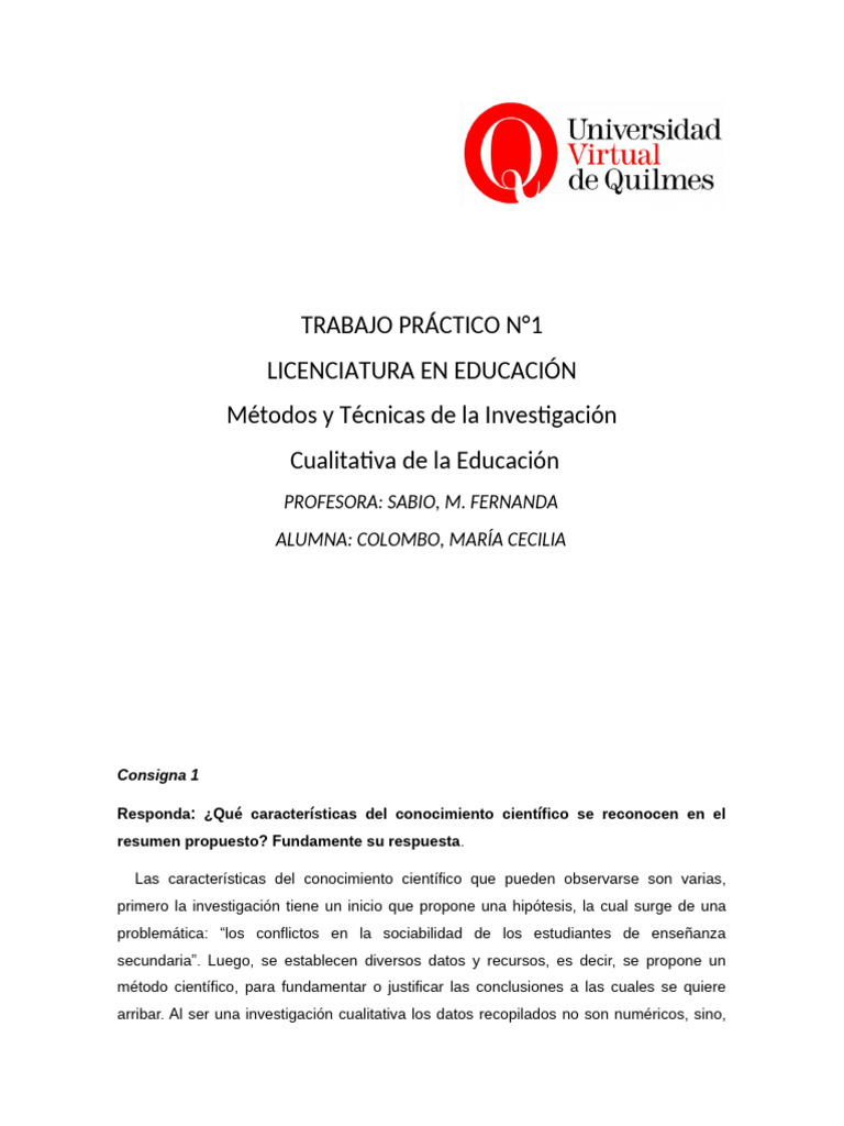 TRABAJO PRACTICO #1 - Métodos y Técnicas | PDF