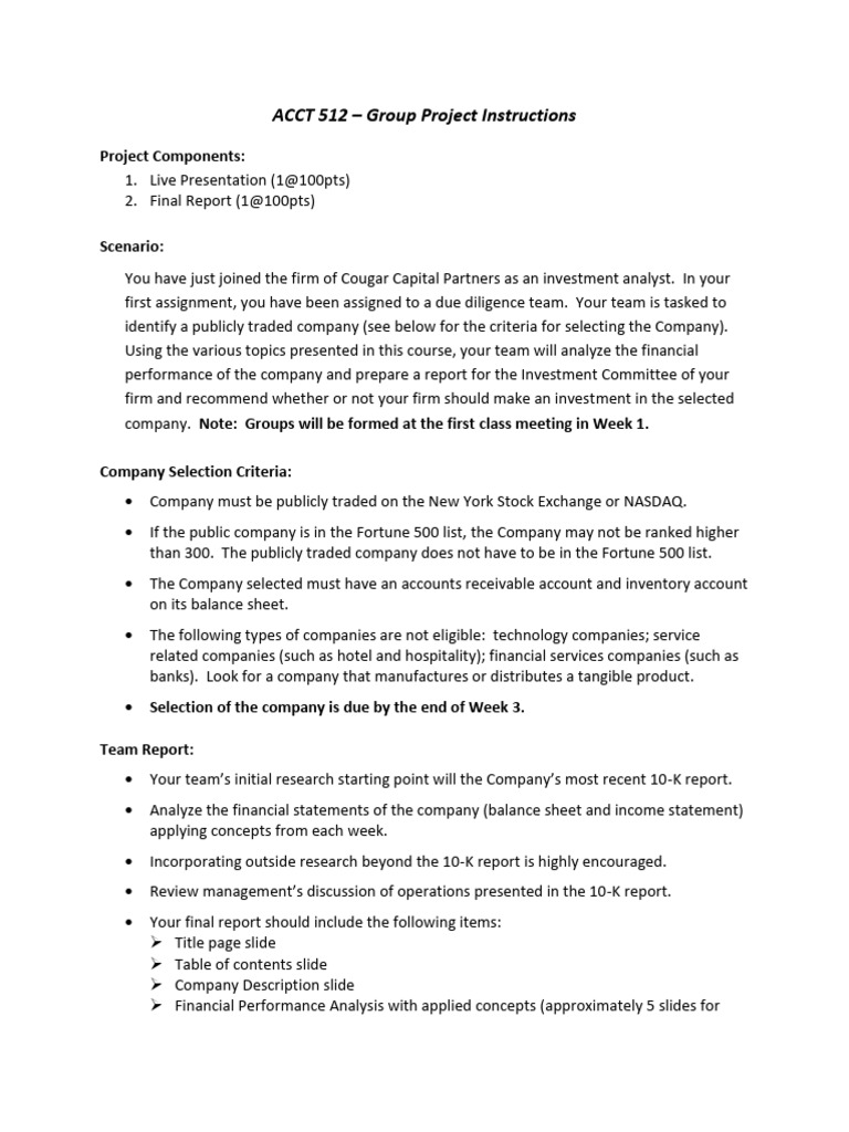 ACCT 512 - Group Project Instructions - 1 | PDF