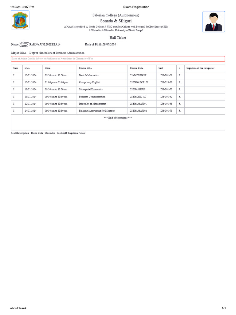 Exam Registration Bba | PDF