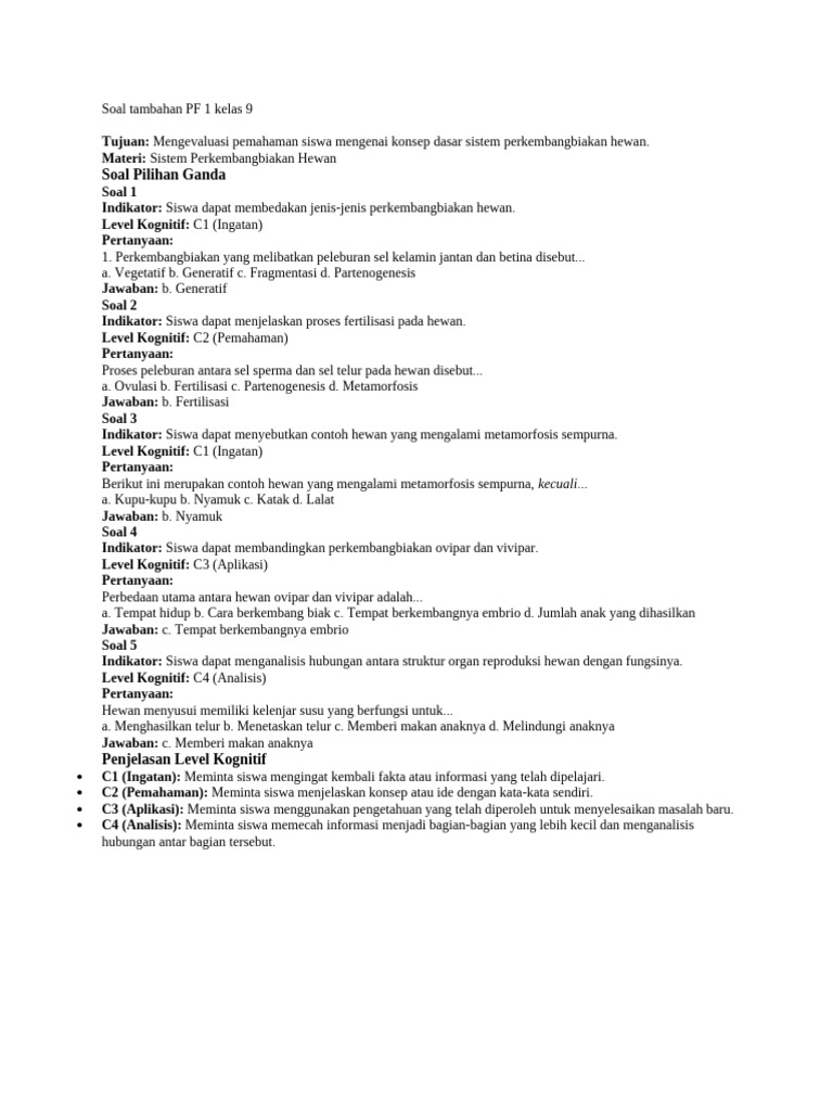 Soal Tambahan PF 1 Kelas 9 | PDF