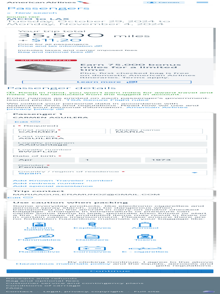 Passengers - Passenger Details For Your Trip - American Airlines | PDF ...