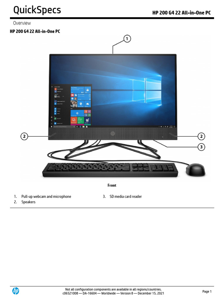 HP 200 G4 All in One Business PC Datasheet | PDF | Solid State Drive ...