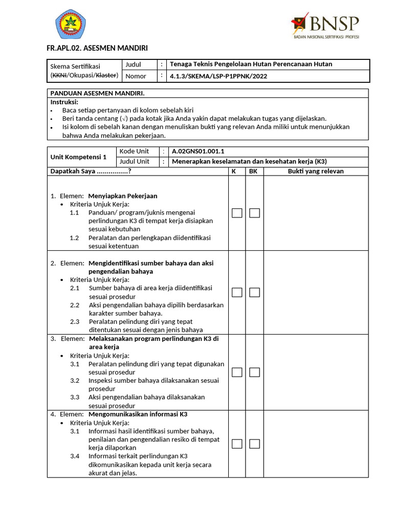 FR - Apl.02 Asesmen Mandiri - Ok | PDF
