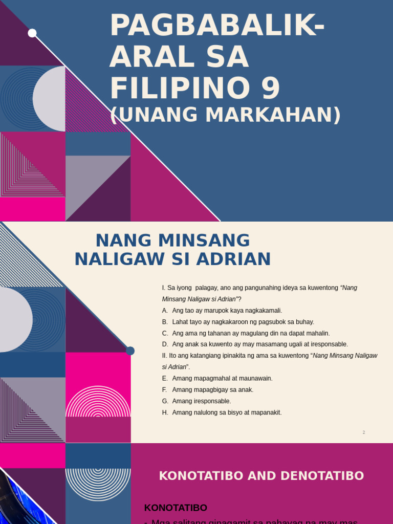 Mga Pagbabalik-Aral Sa Filipino 9 (1st Quarter | PDF