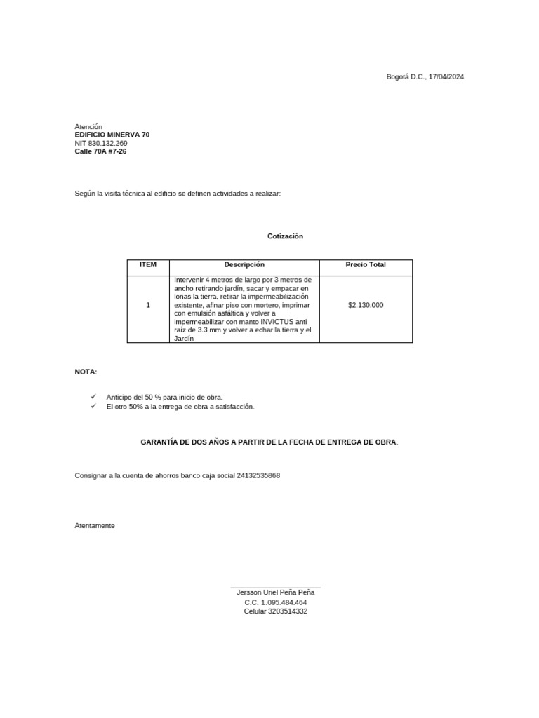 Carta de Cotización PLANTILLA | PDF