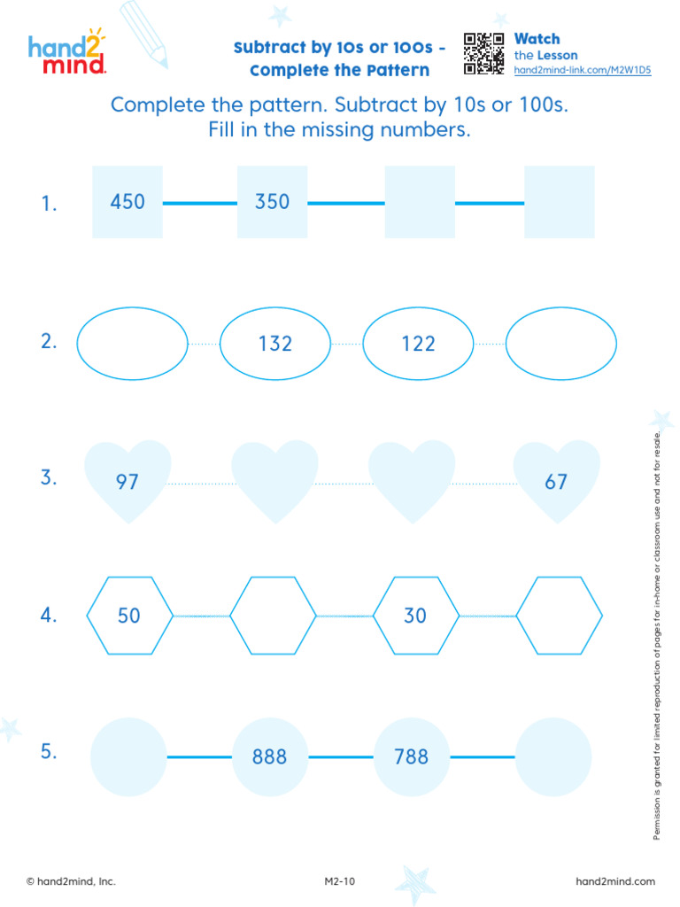 Grade 2 Math Subtract by 10s or 100s Complete The Pattern | PDF