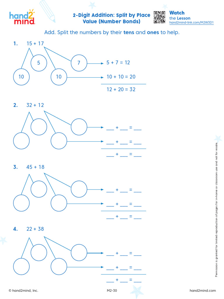 Grade 2 Math 2 Digit Addition Split by Place Value (Number Bonds) | PDF