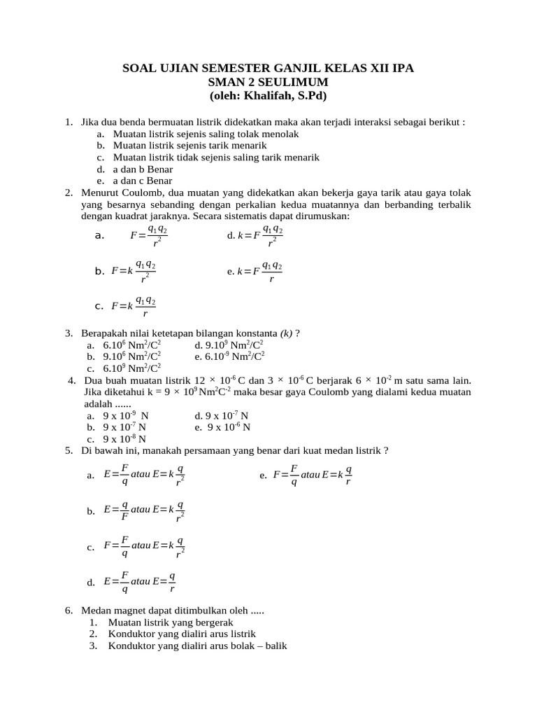 Soal 2022 Kelas Xii Ganjil | PDF