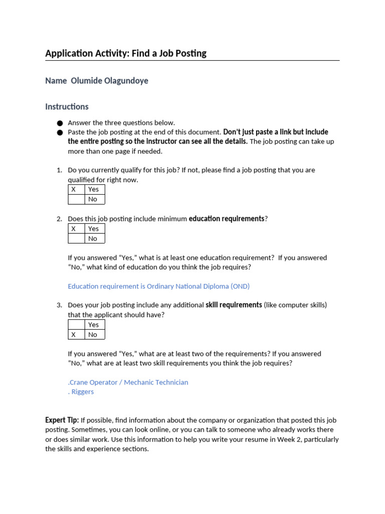 pc102 Document Applicationactivity Findajobposting | PDF