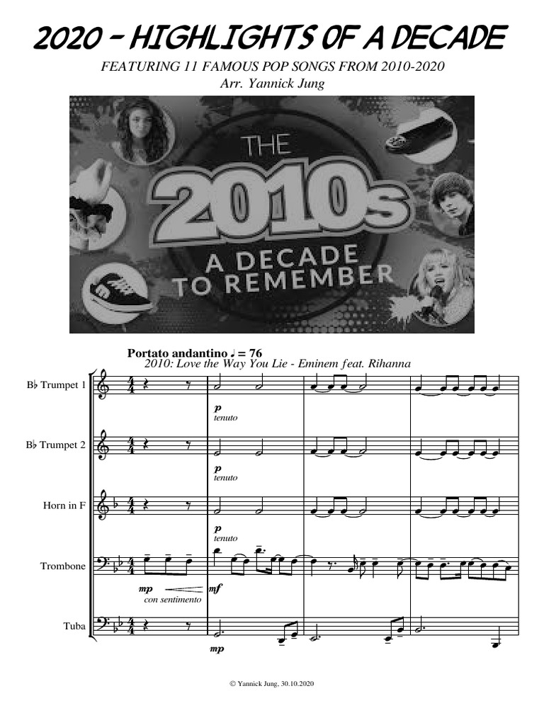 Pop Song Medley 2020 - Highlights of A Decade - Brass Quintet | PDF ...