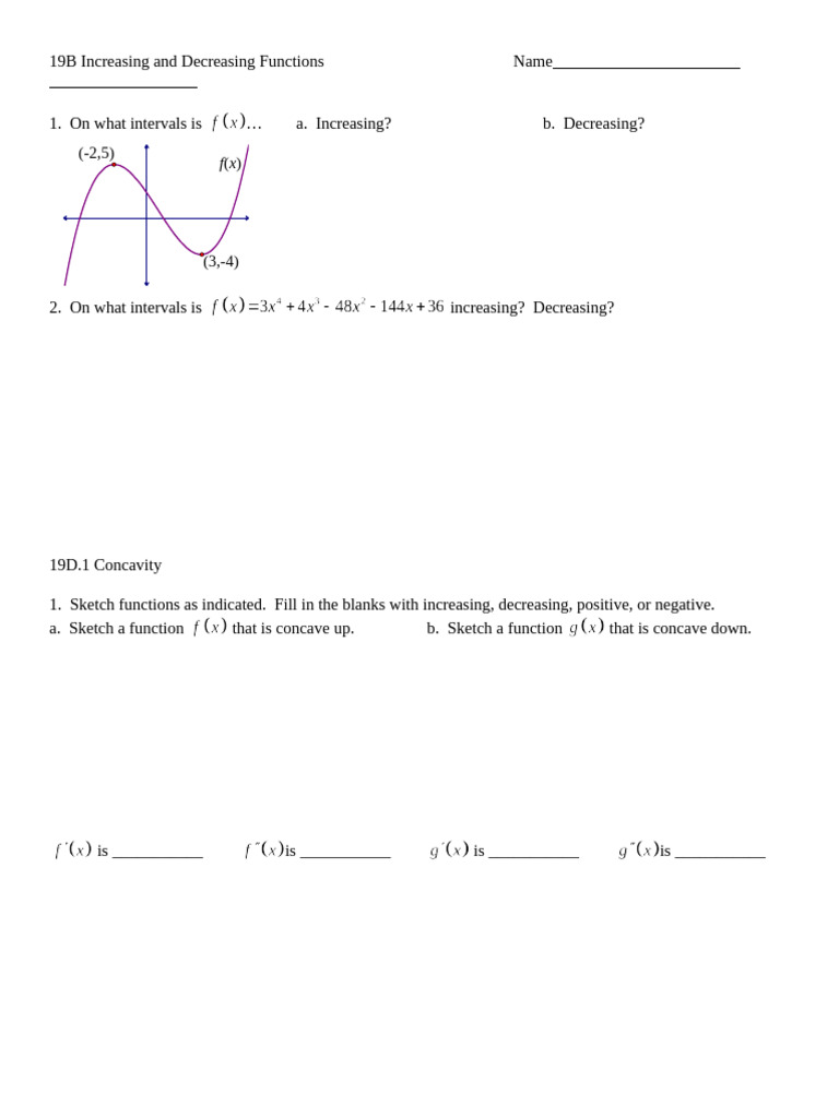 19b Increasing and Decreasing and Concavity Notes | PDF