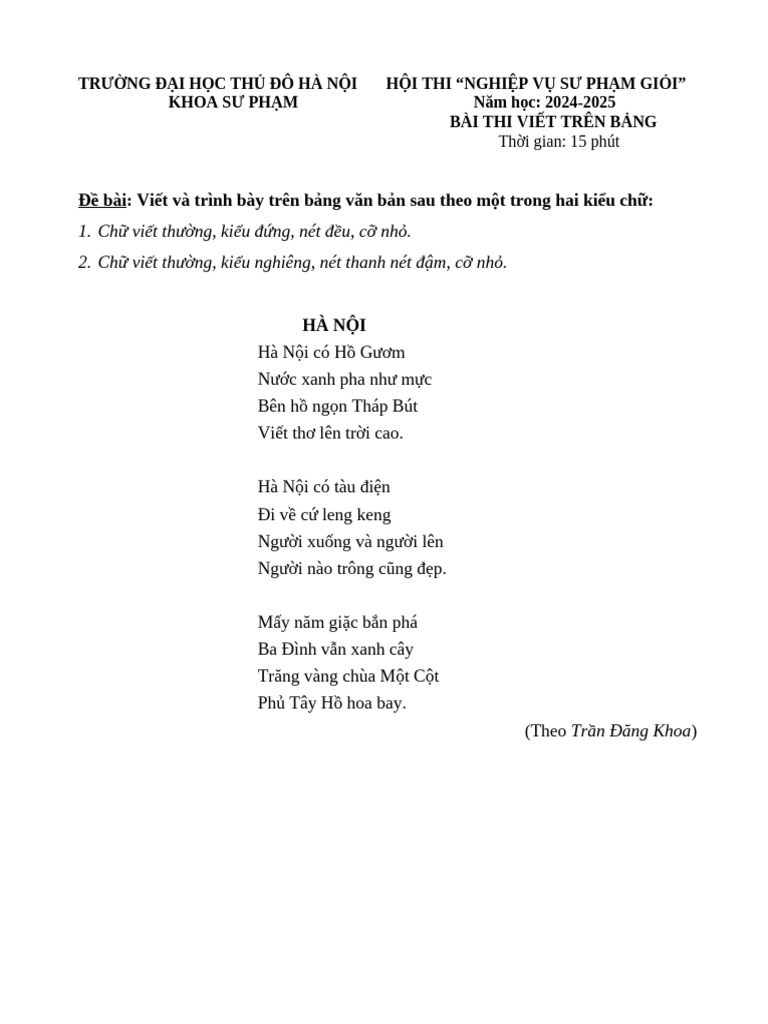 2024 - Đề thi viết bảng NVSP giỏi cấp khoa | PDF