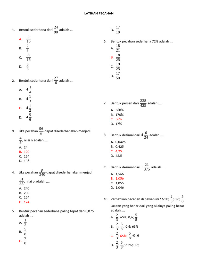 Latihan Pecahan | PDF