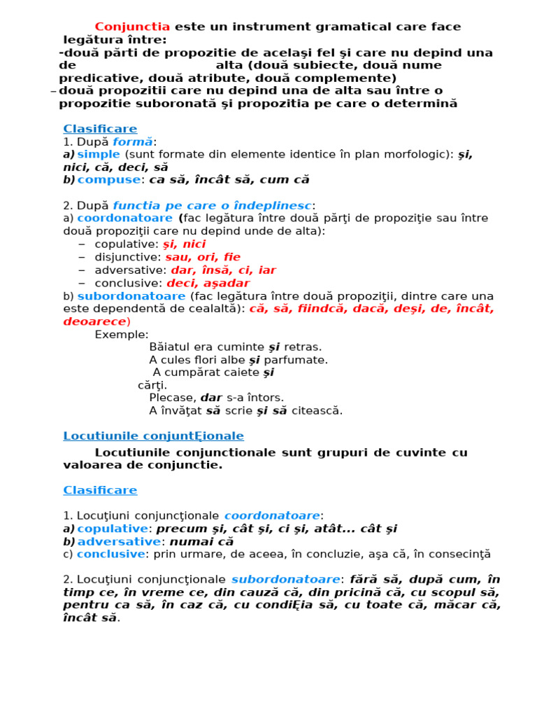 Conjunctia Este Un Instrument Gramatical Care Face Legătura Între | PDF