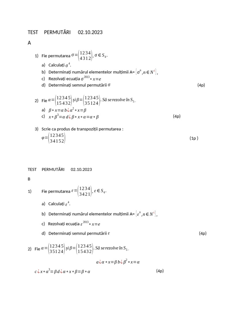 Test Permutari 02 | PDF