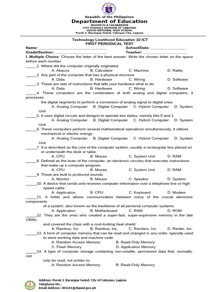 Tle-10-Ict - Periodical Test | PDF