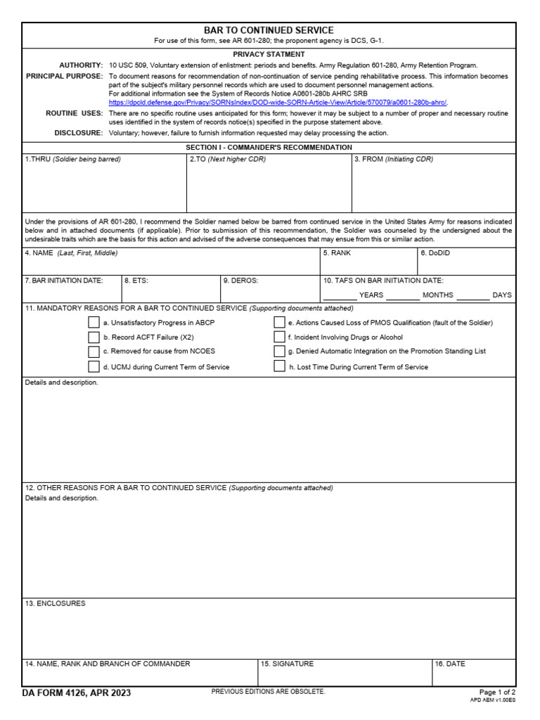 BAR TO Continued Service - ARN35421-DA - FORM - 4126-000-EFILE-1 | PDF