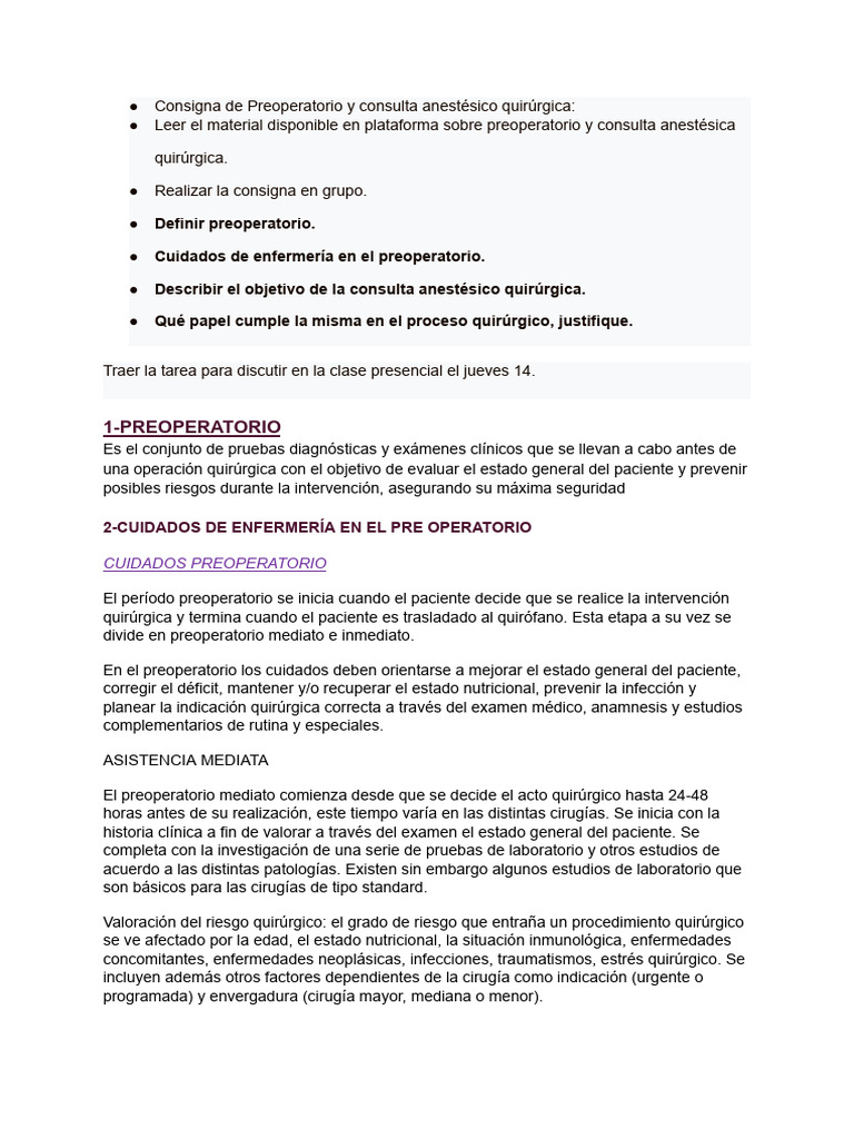 Tarea Pre Operatorio | PDF