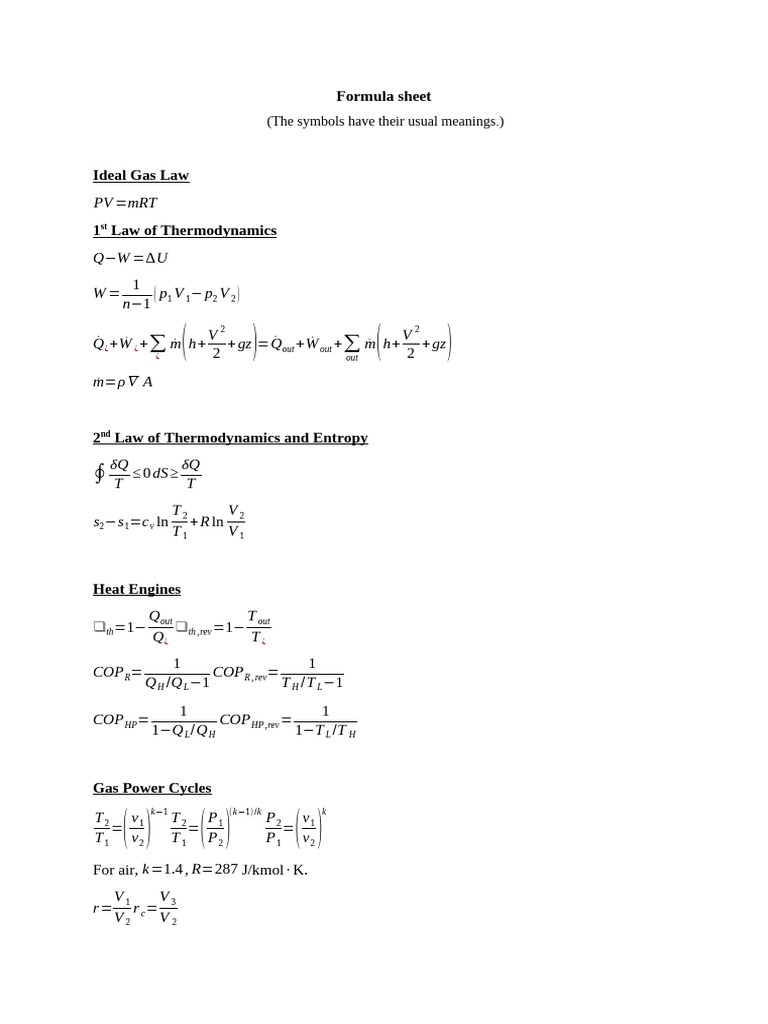 Formula Sheet | PDF