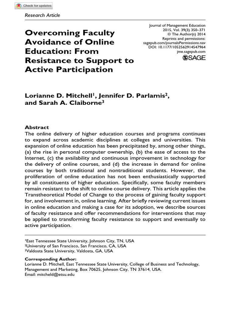 Mitchell Et Al 2014 Overcoming Faculty Avoidance of Online Education ...