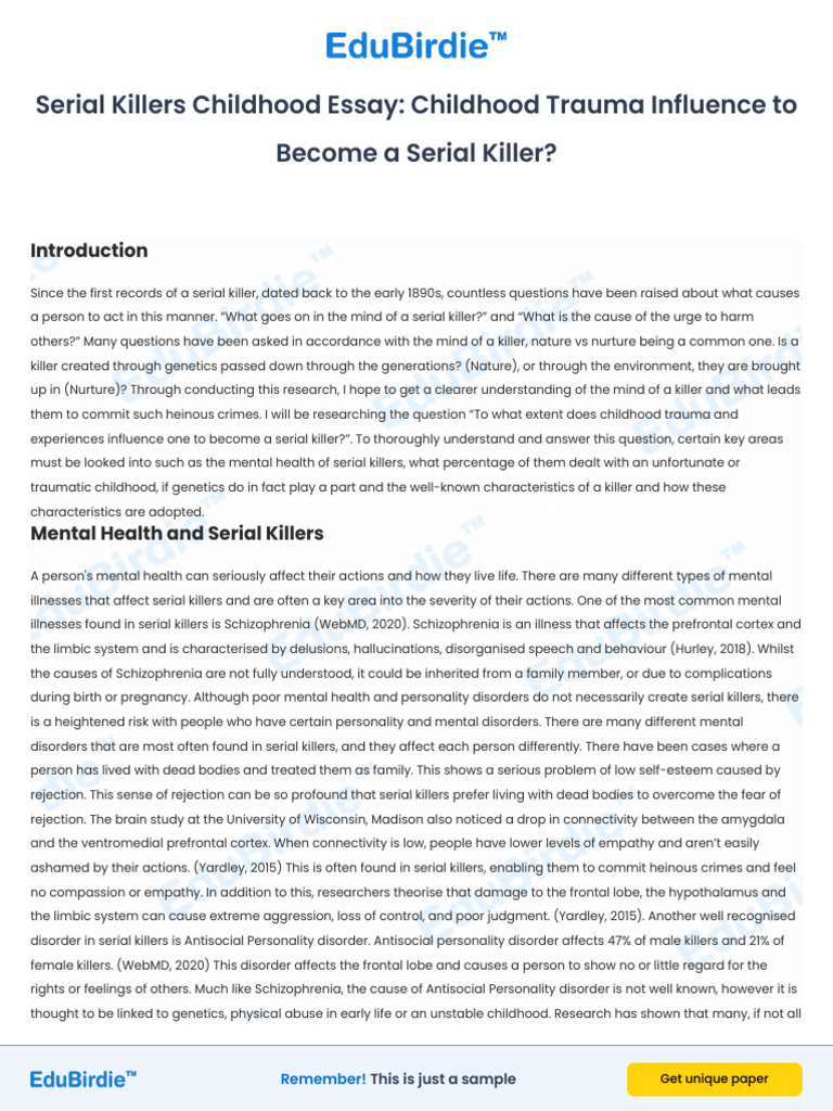 Serial Killers Childhood Essay Childhood Trauma Influence To Become A ...
