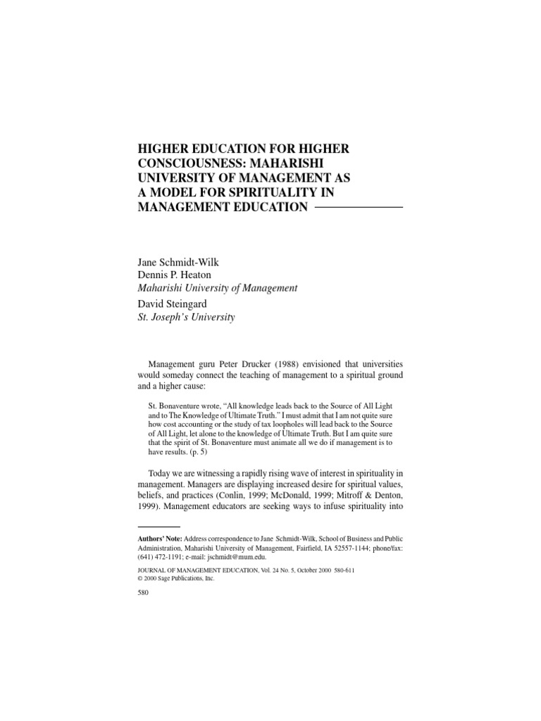 Schmidt Wilk Et Al 2000 Higher Education For Higher Consciousness ...