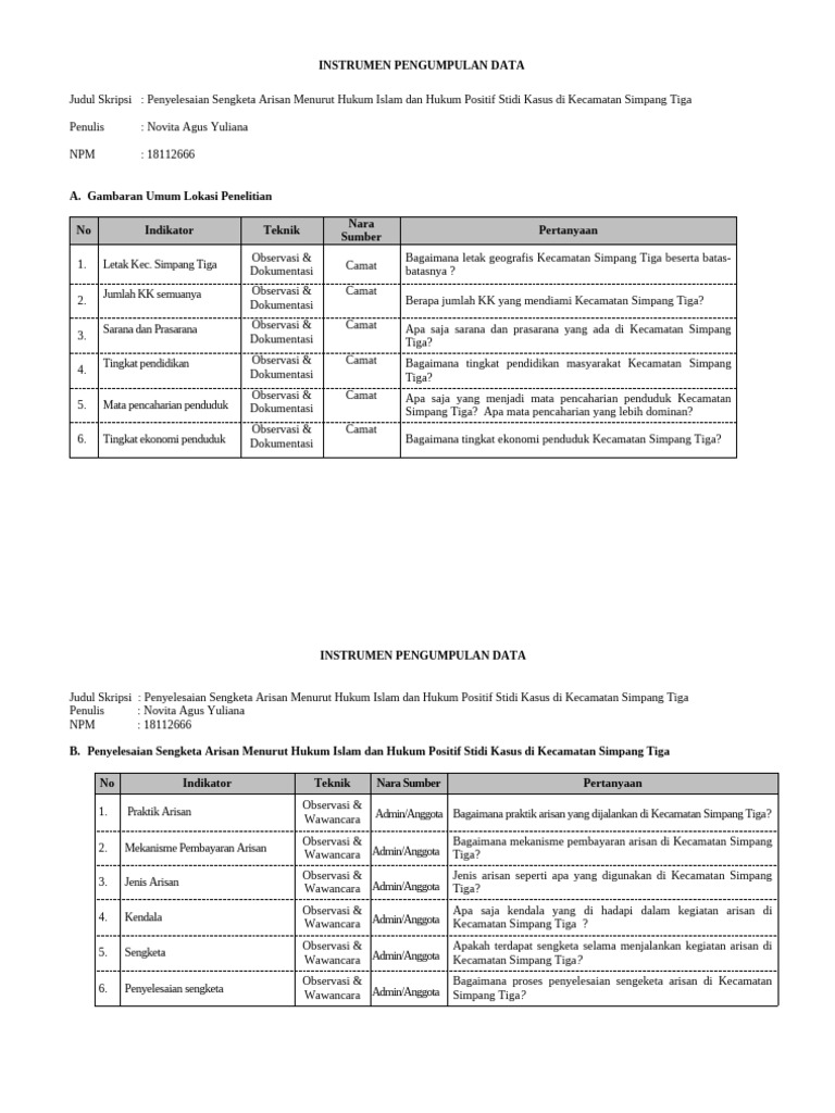Instrumen Pengumpulan Data | PDF