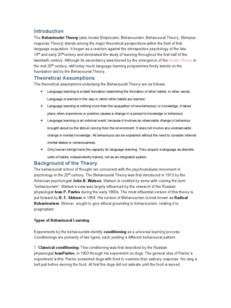 Behaviourist Theory | PDF | Reinforcement | Behaviorism