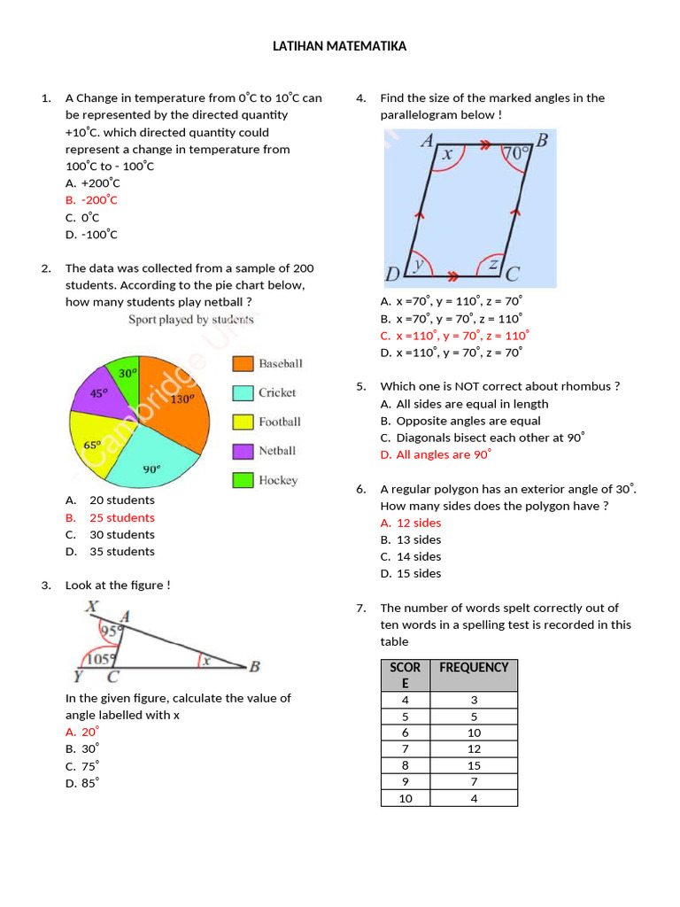 Latihan PTS Matematika | PDF