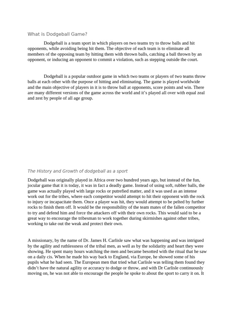 PEH4 - Brief History of Dodgeball - WEEK 4 | PDF