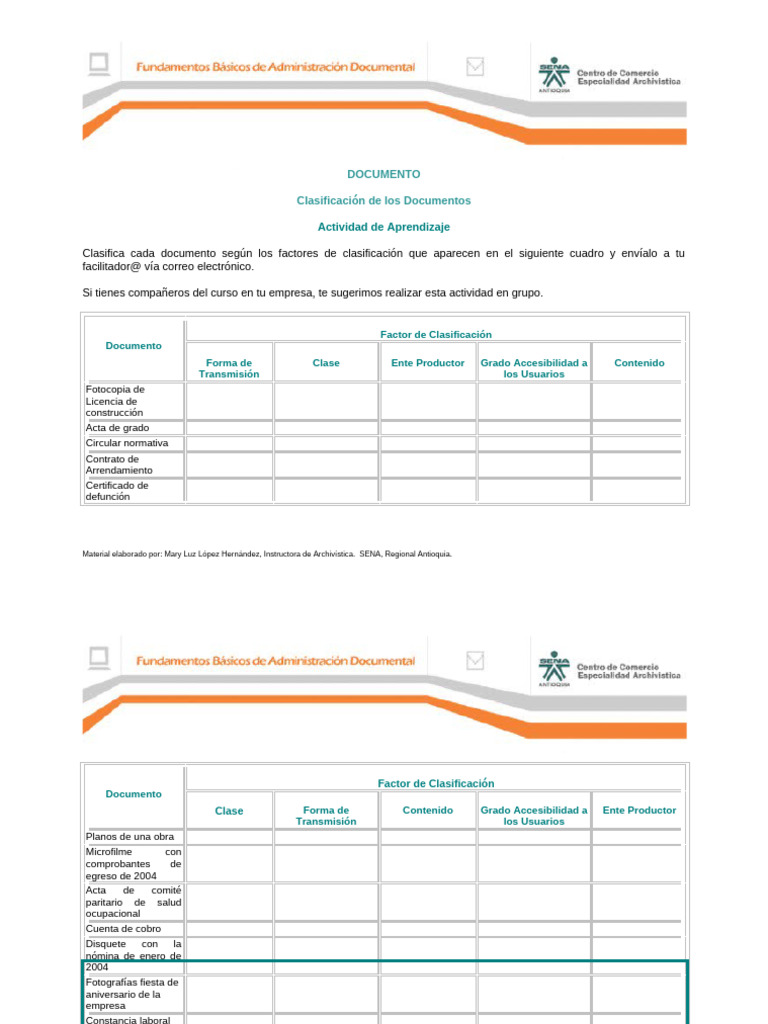 Actividad - Clasificacion de Los Documentos | PDF