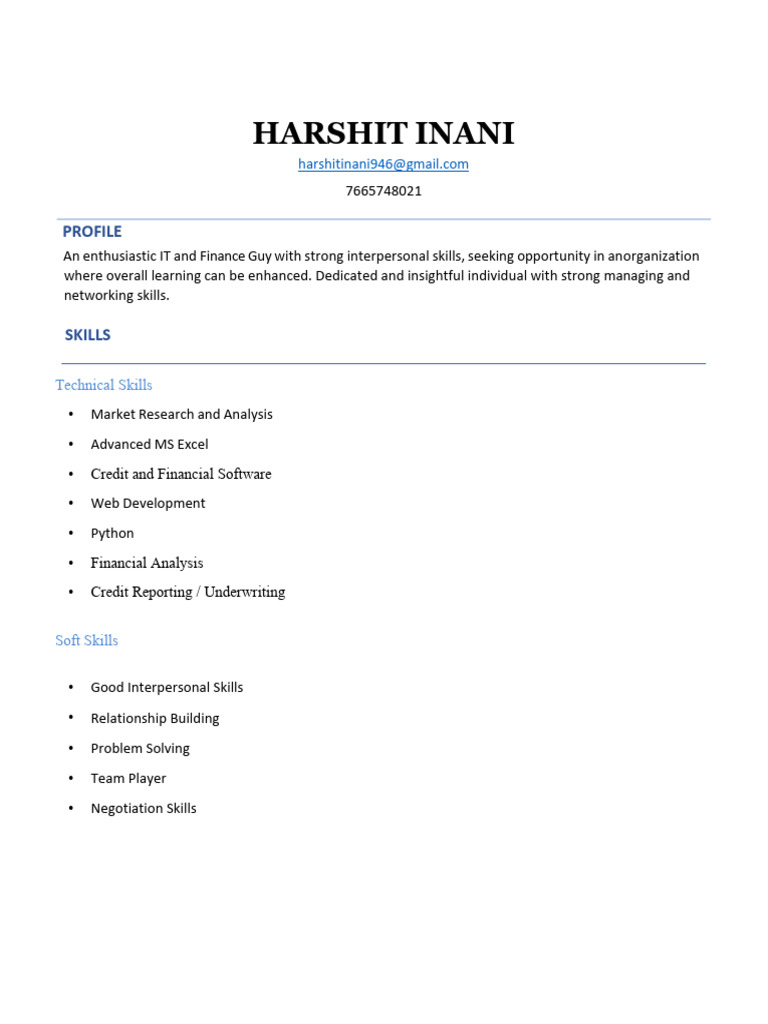 Harshit CV | PDF | Financial Analyst | Business