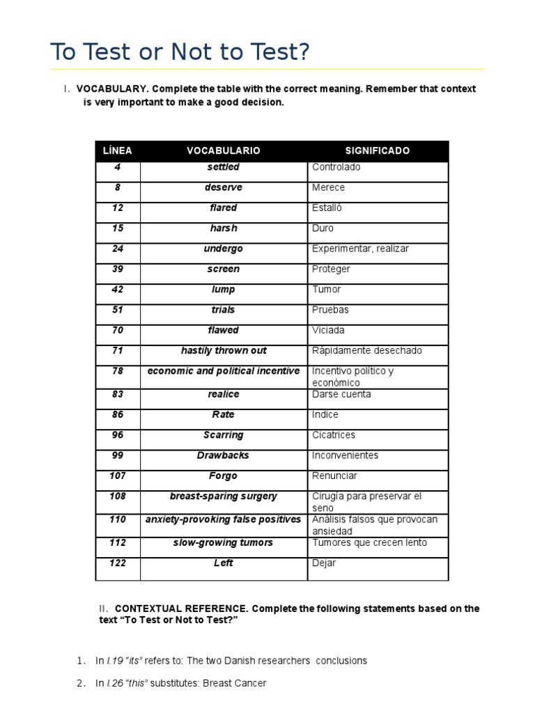To Test or Not To Test | PDF | Mammography | Cancer