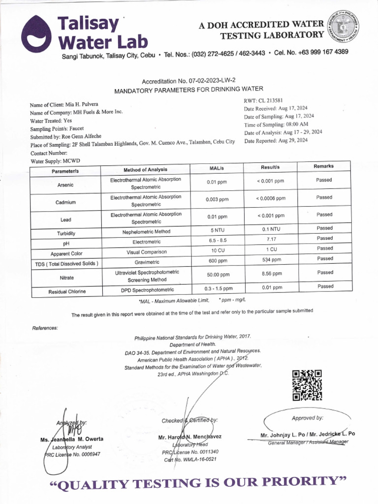 Water Lab Test | PDF