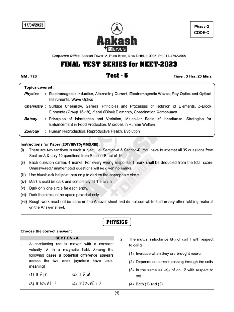 FTS - Test-05 (Code-C) - 17-04-2023 (2) 1 | PDF