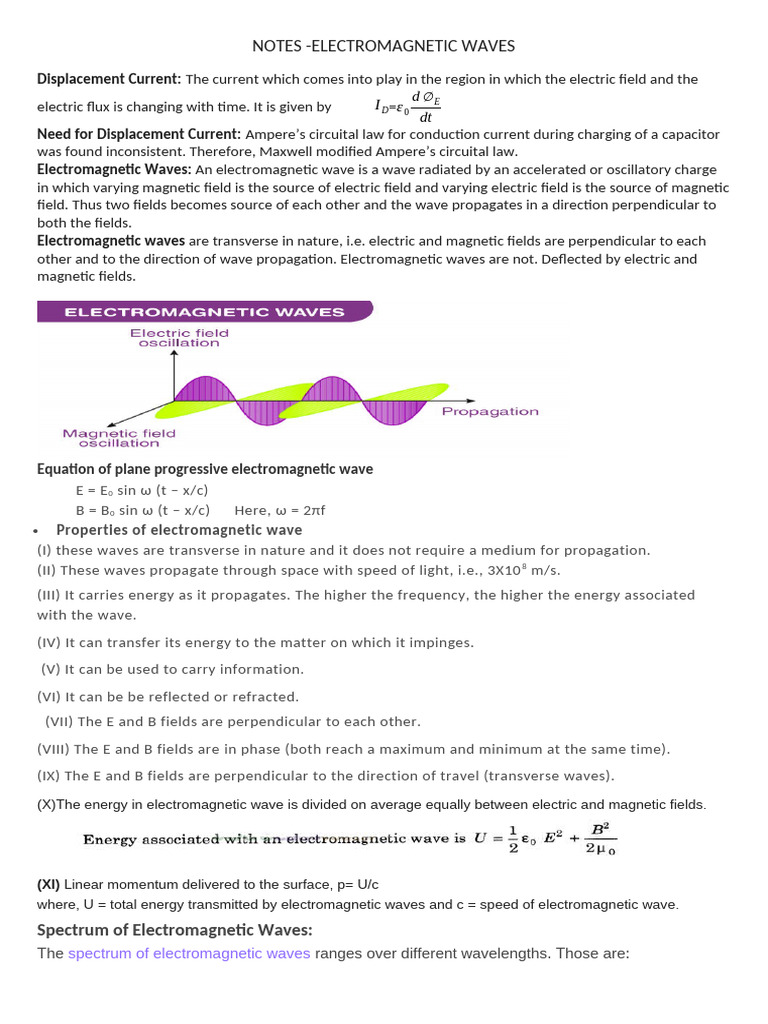 Electromagnetic Waves - NOTES | PDF