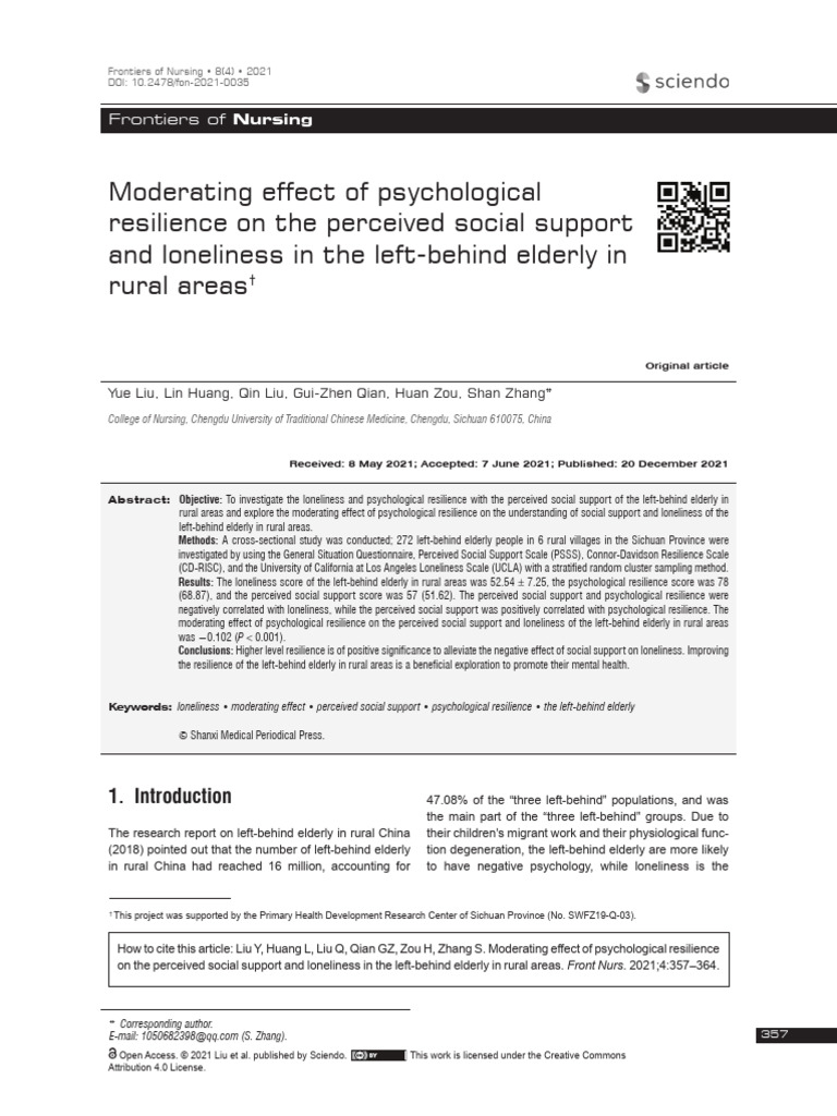 Moderating Effect of Psychological Resilience On The Perceived Social Support and Loneliness in ...